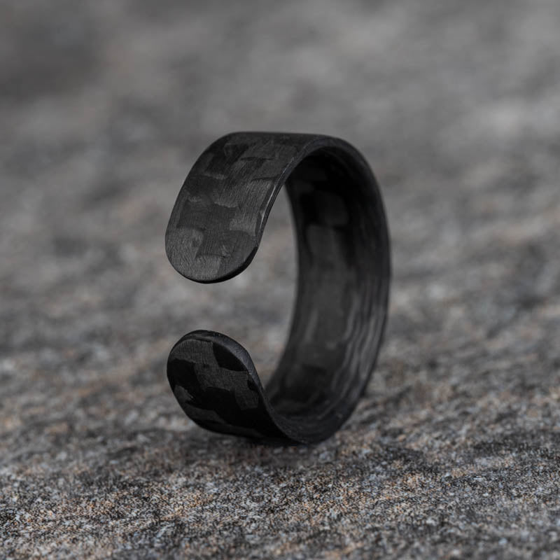 Matte Carbon Fiber Horizontal Pattern Ring with Open Band – E6 Rings