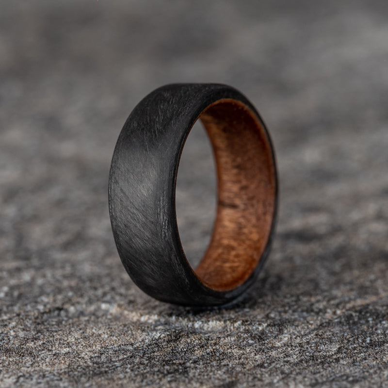 Matte Round Top Carbon Fiber Unidirectional Ring with English Chestnut ...