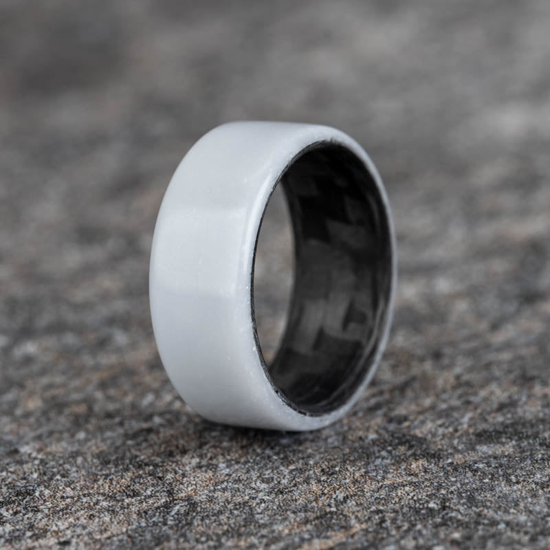 Polished Gray Corian Ring with Matte Carbon Fiber Horizontal Pattern C ...
